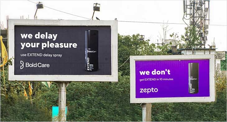 Bold Care and Zepto have a playful billboard banter in Delhi